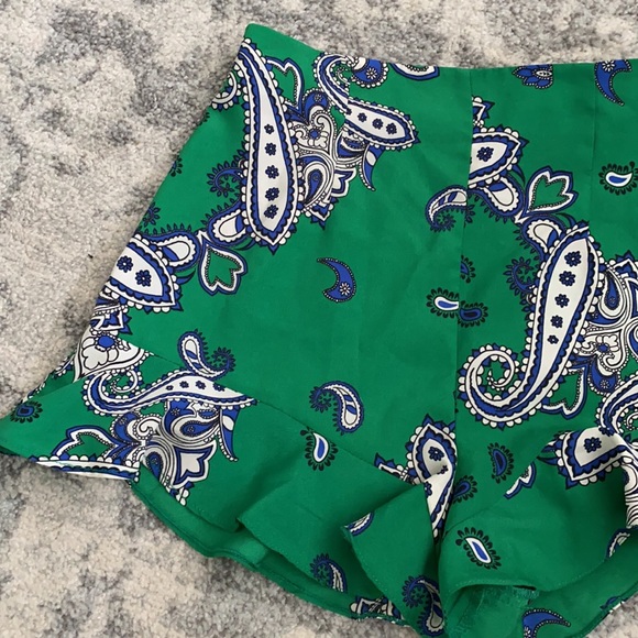 Zara | Shorts | Zara Silk Shorts High Waist Green Navy Xs | Poshmark